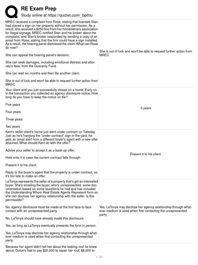 RE Exam Prep No Explanation | PDF