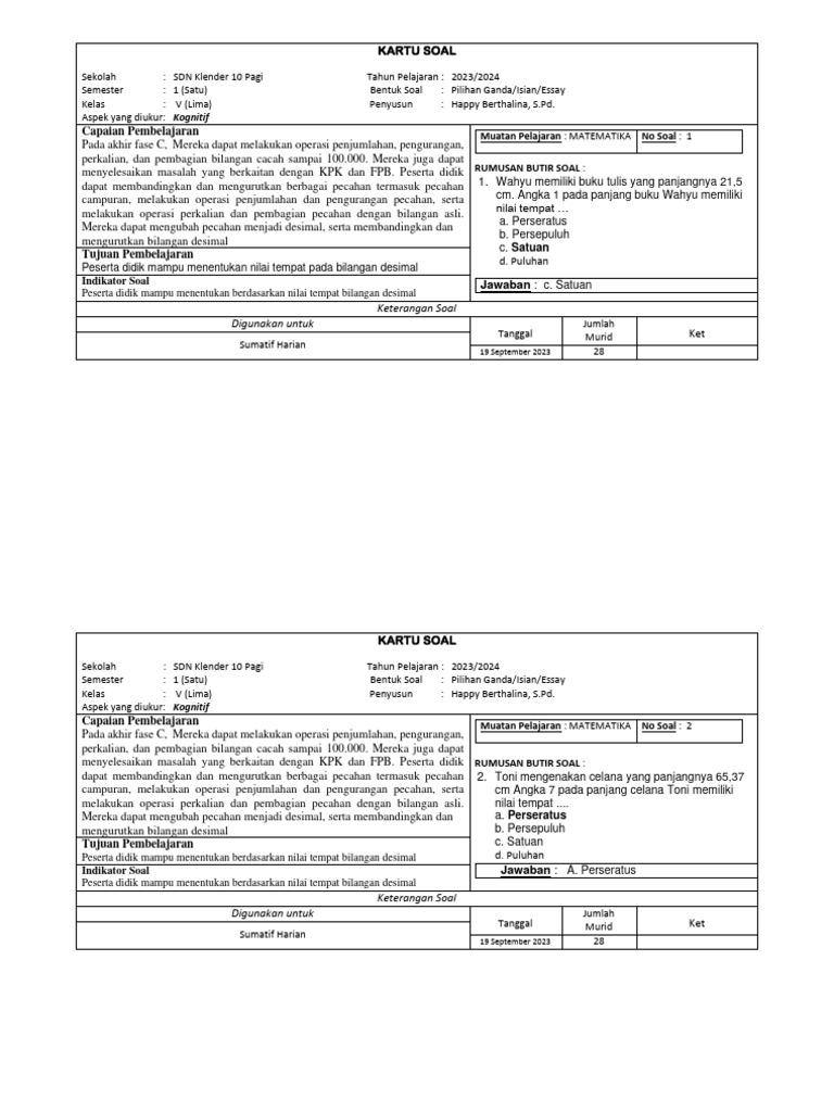 Kartu - Soal Mat | PDF