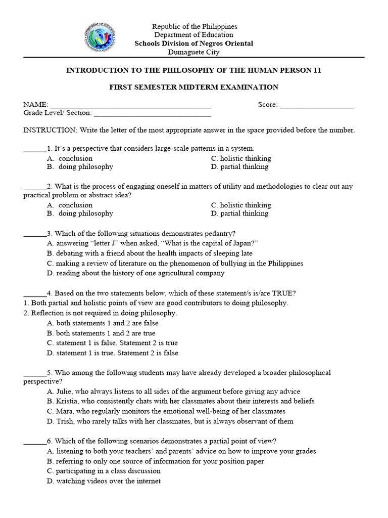 Q1 ASSESSMENT For Philo | PDF