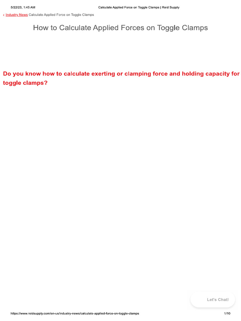Calculate Applied Force On Toggle Clamps - Reid Supply | PDF