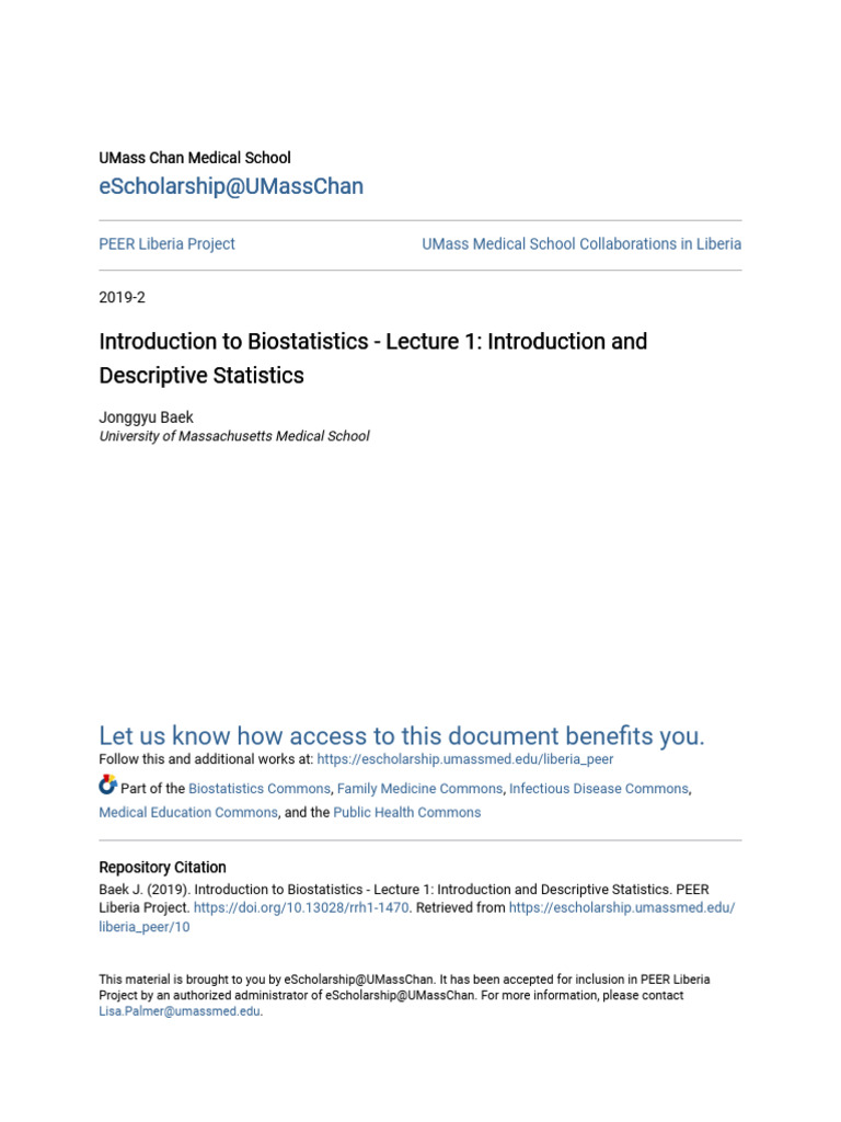 Introduction To Biostatistics - Lecture 1 - Introduction and Descr | PDF