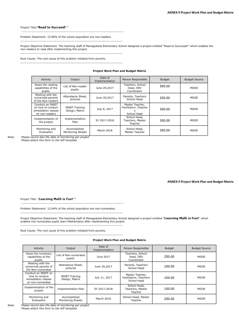Iv. Project Work Plan and Budget Matrix Attachment | PDF