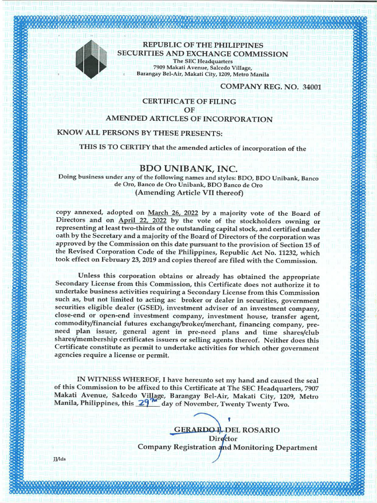BDO Amended Articles of Incorporation | PDF