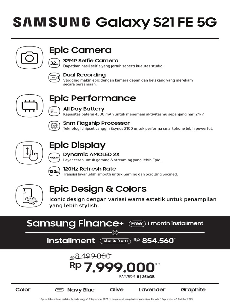 Spec Card - Galaxy S21 FE 5G - 256only - Sep-Okt2023 | PDF