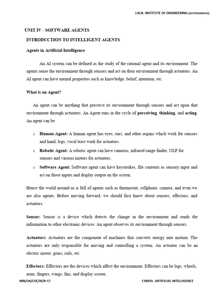 Unit 4 Software Agents | PDF