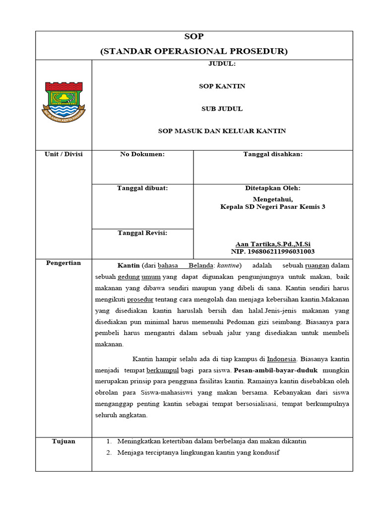 SOP-KANTIN-tripasta | PDF
