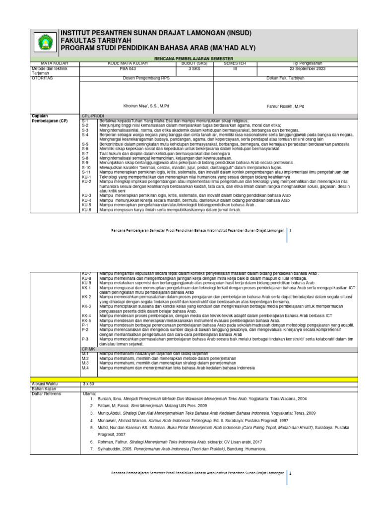 RPS Teknik Tarjamah III | PDF