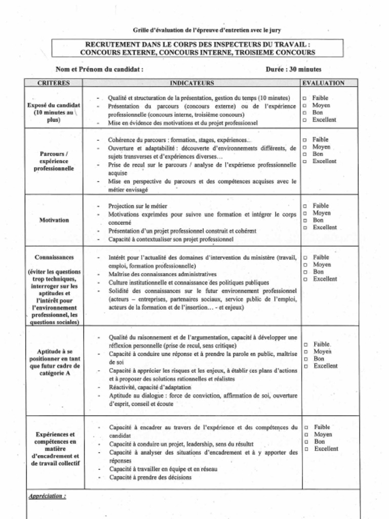 Grille D Evaluation - Entretien Avec Le Jury | PDF