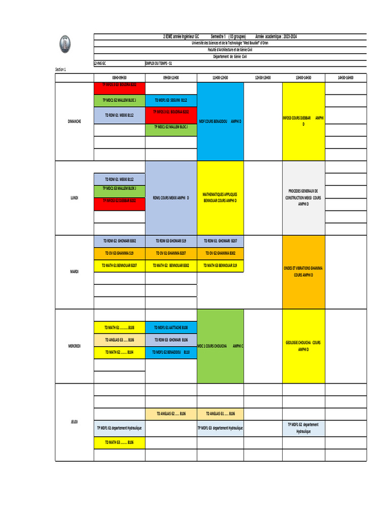 Emploi Du Temps S1 - L2-GC - 2024V2 | PDF
