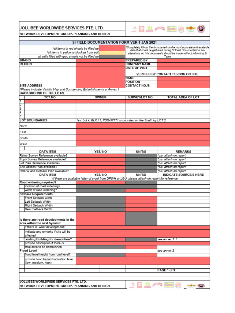 SI Field Documentation Form Ver1 Jan2021 | PDF