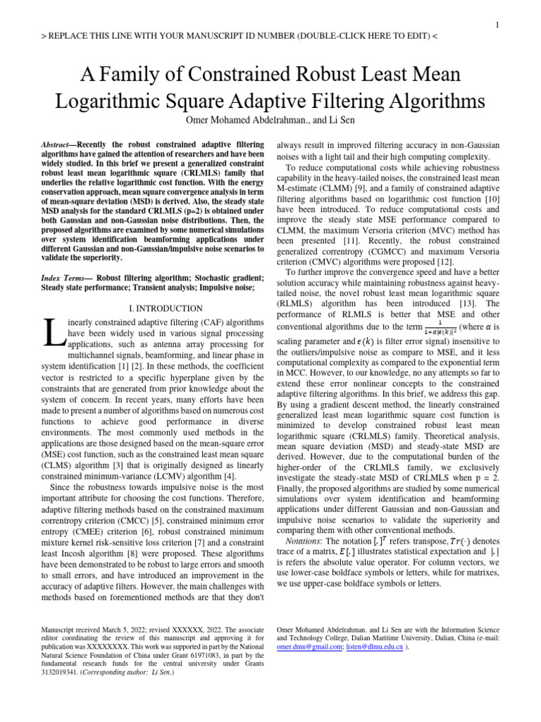 A Family of Constrained Robust Least Mean | PDF A Family of Constrained Robust Least Mean | PDF