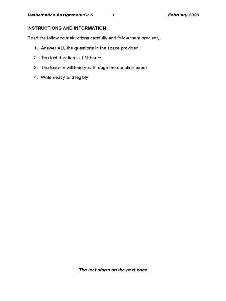 GR 6 Mathematics Term 1 Assignment | PDF