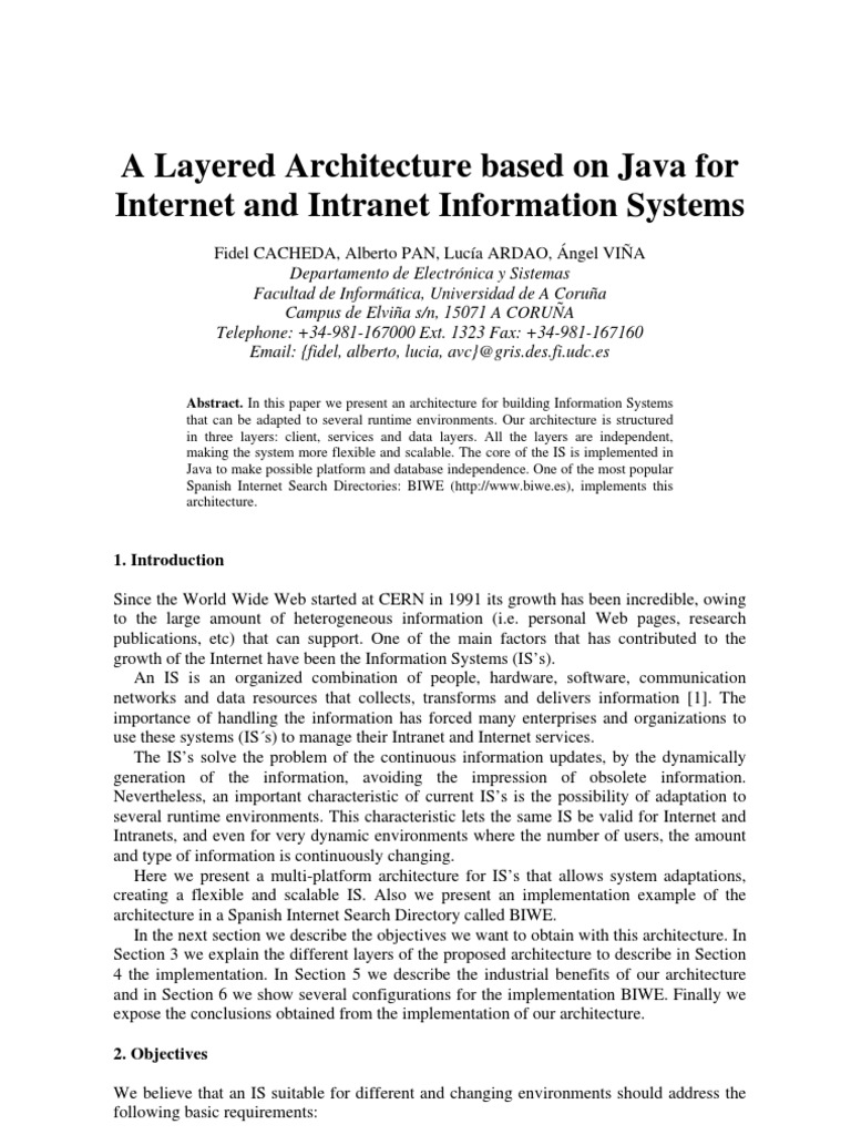A Layered Architecture Based On Java For Internet and Intranet ...