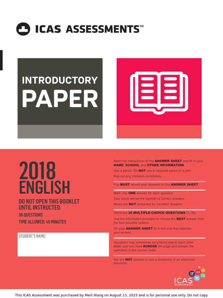 2018 ICAS English Introductory Paper | PDF | Egg | Information