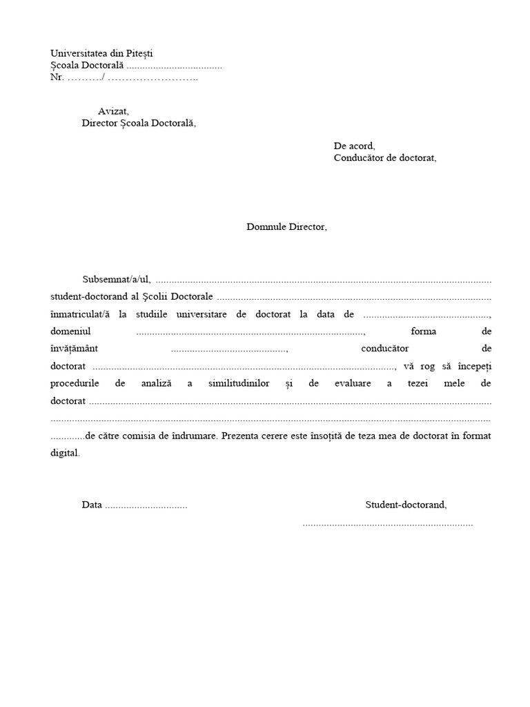 Formulare Sustinere Teza de Doctorat 2023 | PDF