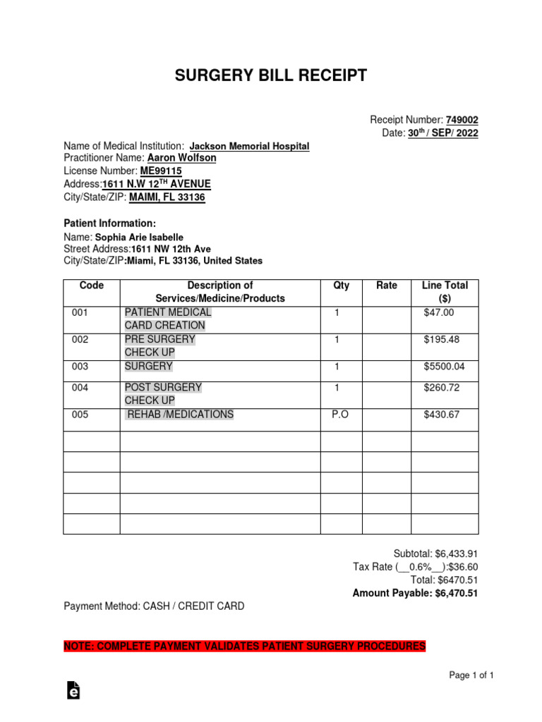 Medical Bill Receipt Template Copy | PDF