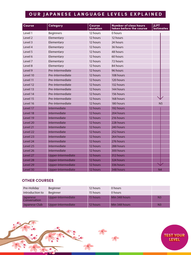 Japanese Lanugage Level Chart | PDF | Schools | Language Education