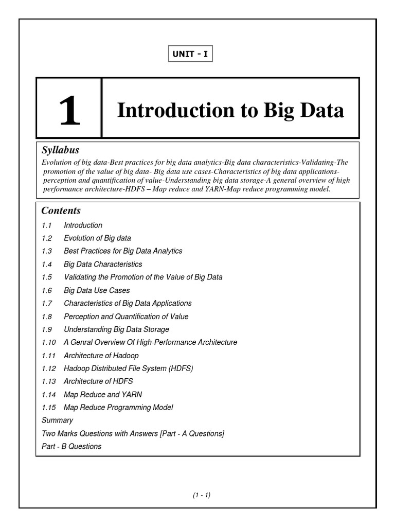 CS8091 - Big Data Analytics - Unit 1 | PDF