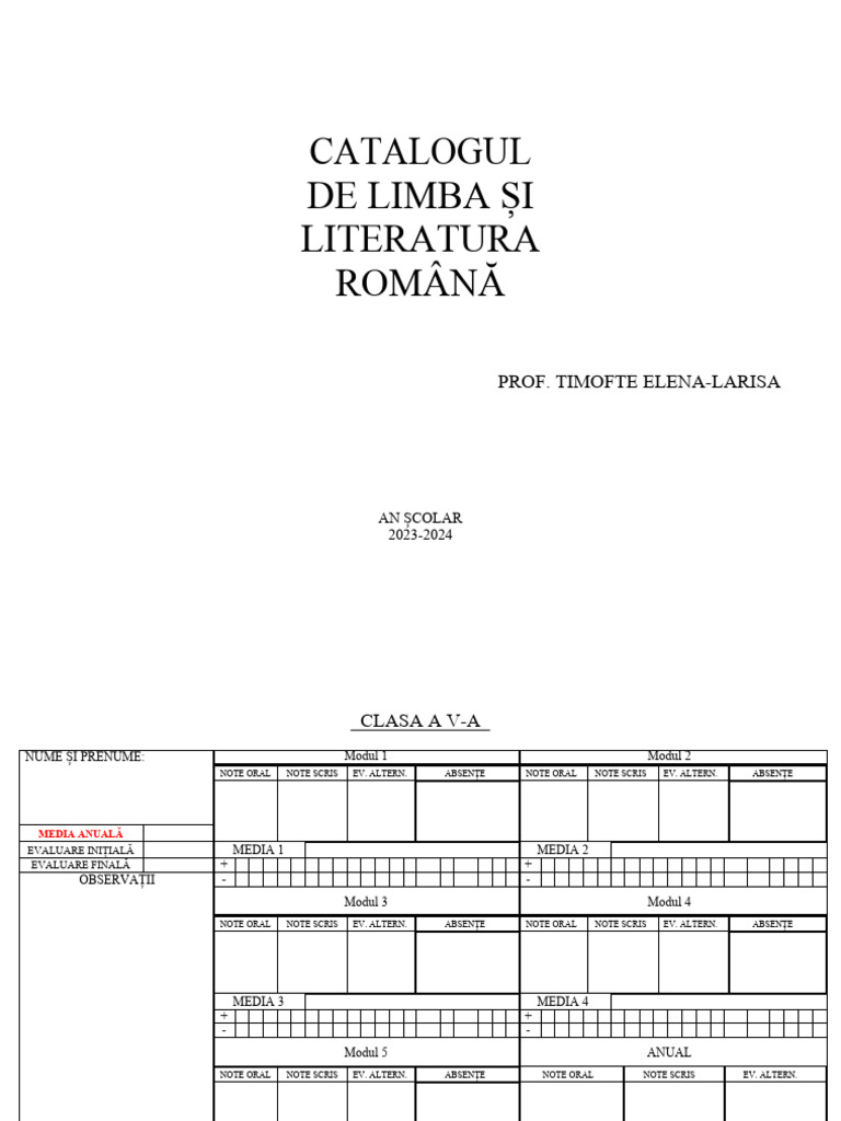 Catalogul Profesorului Pe Module | PDF