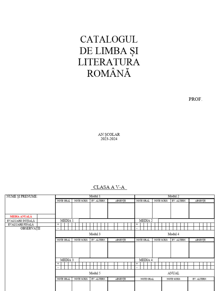 Catalogul Profesorului Pe Module | PDF