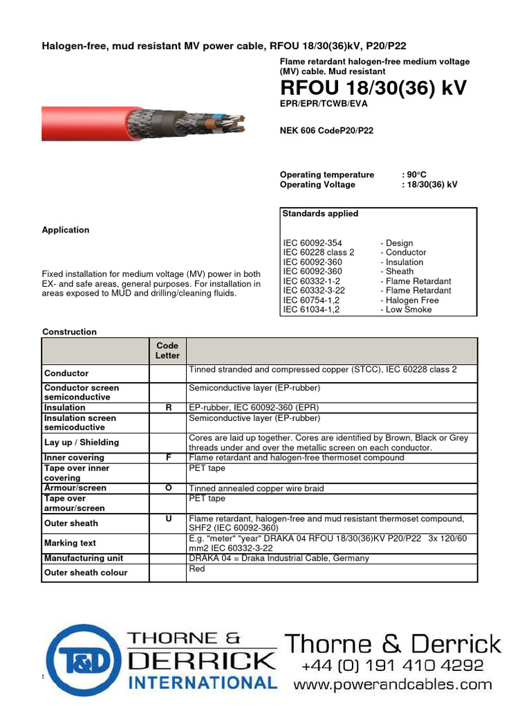 Halogen Free Mud Resistant MV Power Cable RFOU 18 3036kV P20 P22 1 | PDF