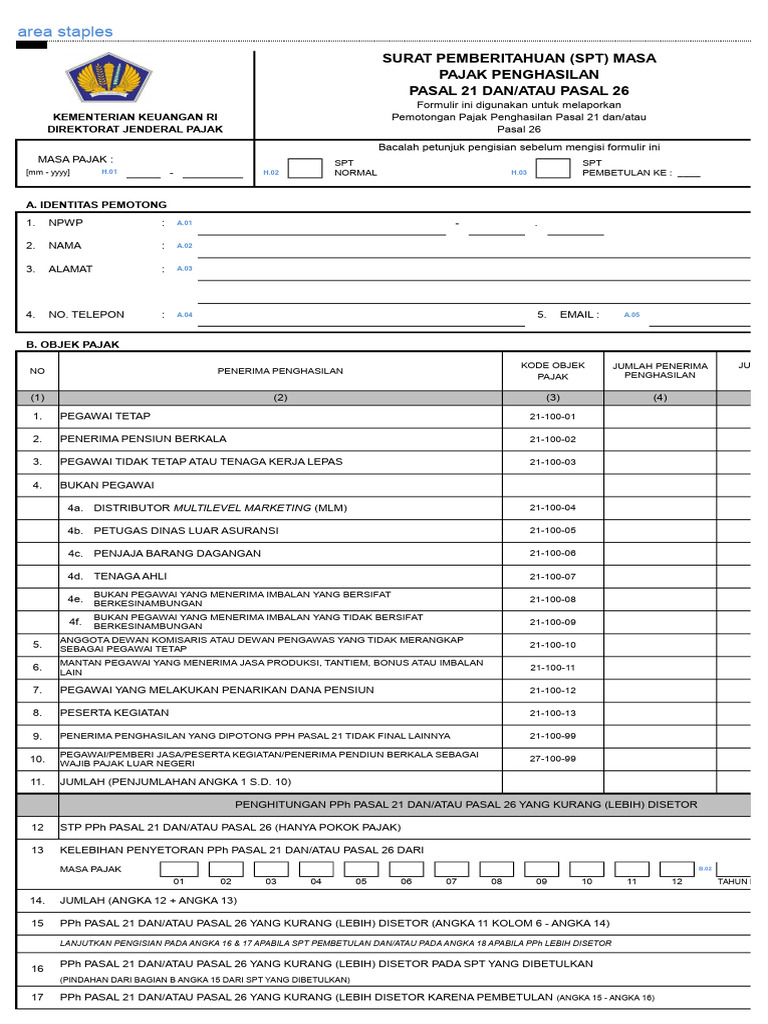 SPT Masa PPH Pasal 21 26 1721 Induk | PDF