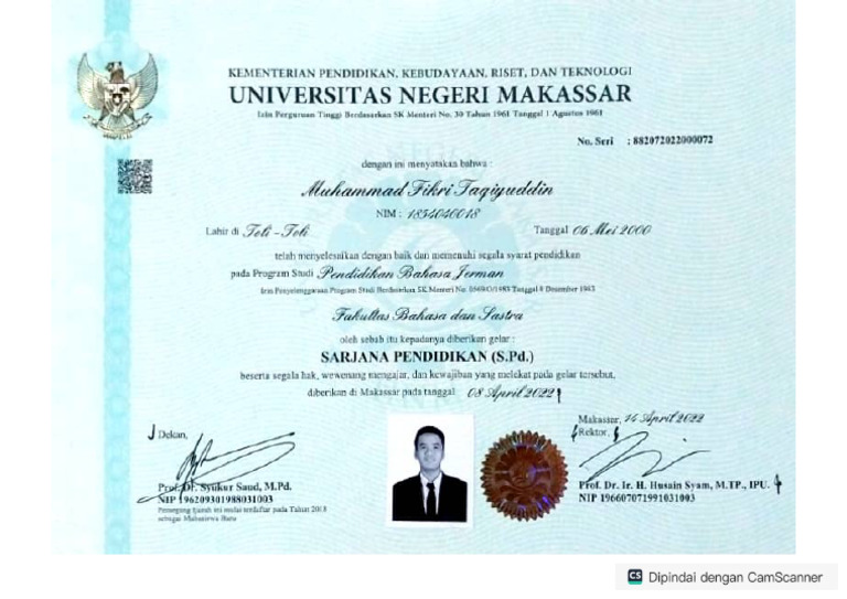 Muhammad Fikri Taqiyuddin - Ijazah | PDF Muhammad Fikri Taqiyuddin - Ijazah | PDF