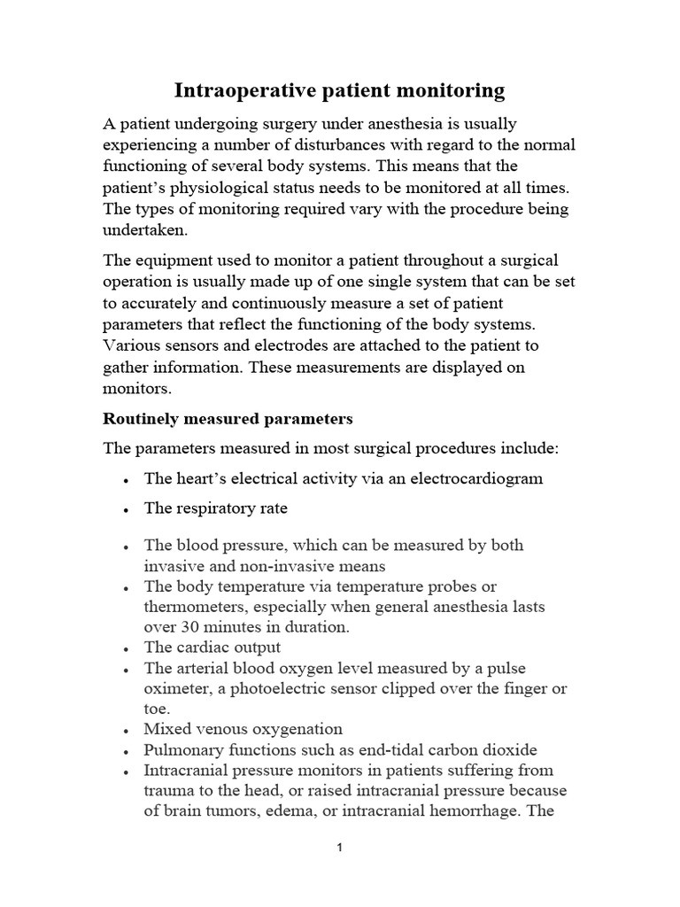 Intraoperative Patient Monitoring (14th. Week) | PDF