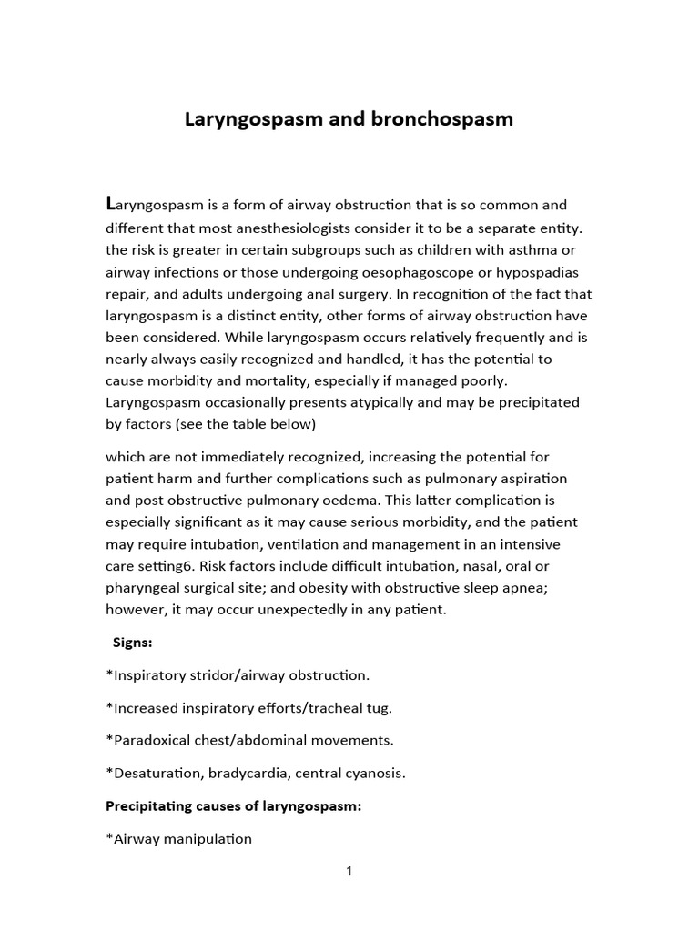 Laryngospasm vs. Bronchospasm in Anesthesia | PDF | Science & Mathematics