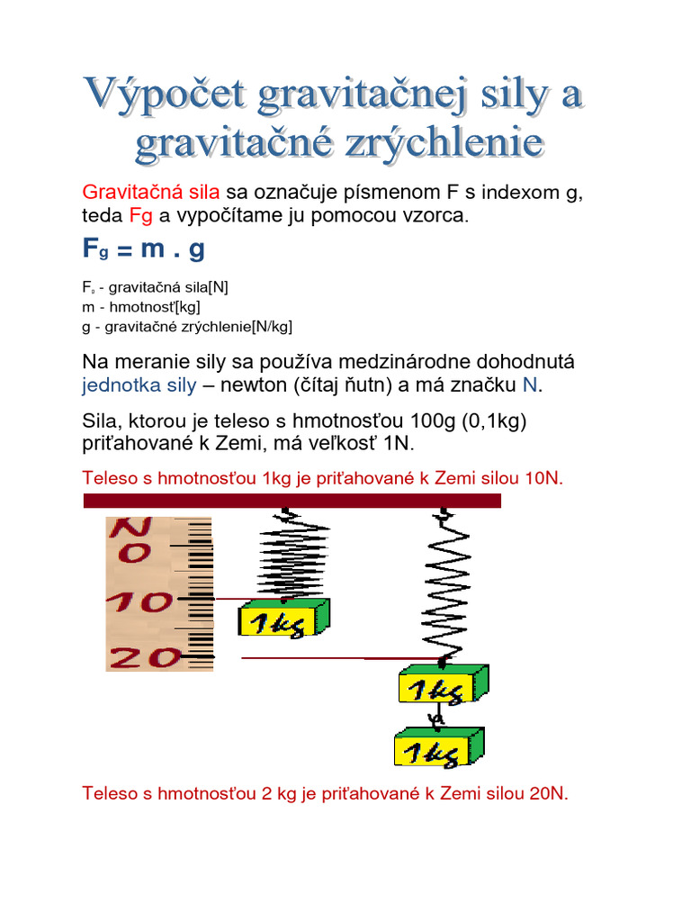 FYZ 8.A Priklady Na Vypocet FG A G | PDF