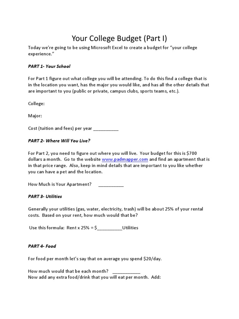 Your College Budget Assignment | PDF | Spreadsheet | Budget
