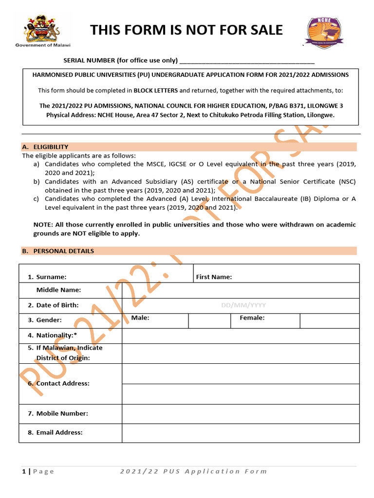 2021/2022 PUS Application Form | PDF