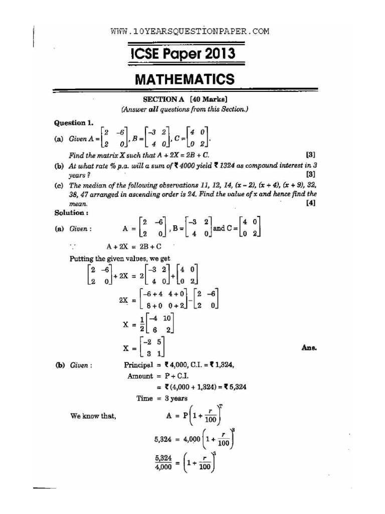 Icse Solved Maths 2013 | PDF