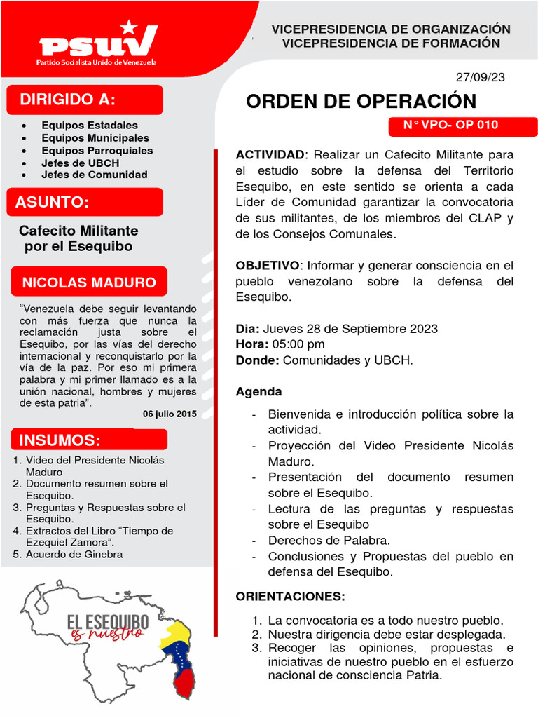 Orden de Operaciones Semana Chavez Psuv 010 | PDF