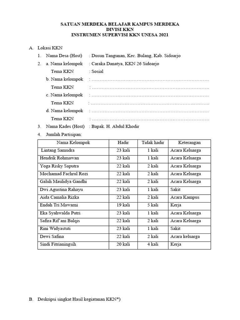 Instrumen Semhas KKN Unesa 2021 (Kel 26 Sidaorjo) Done | PDF