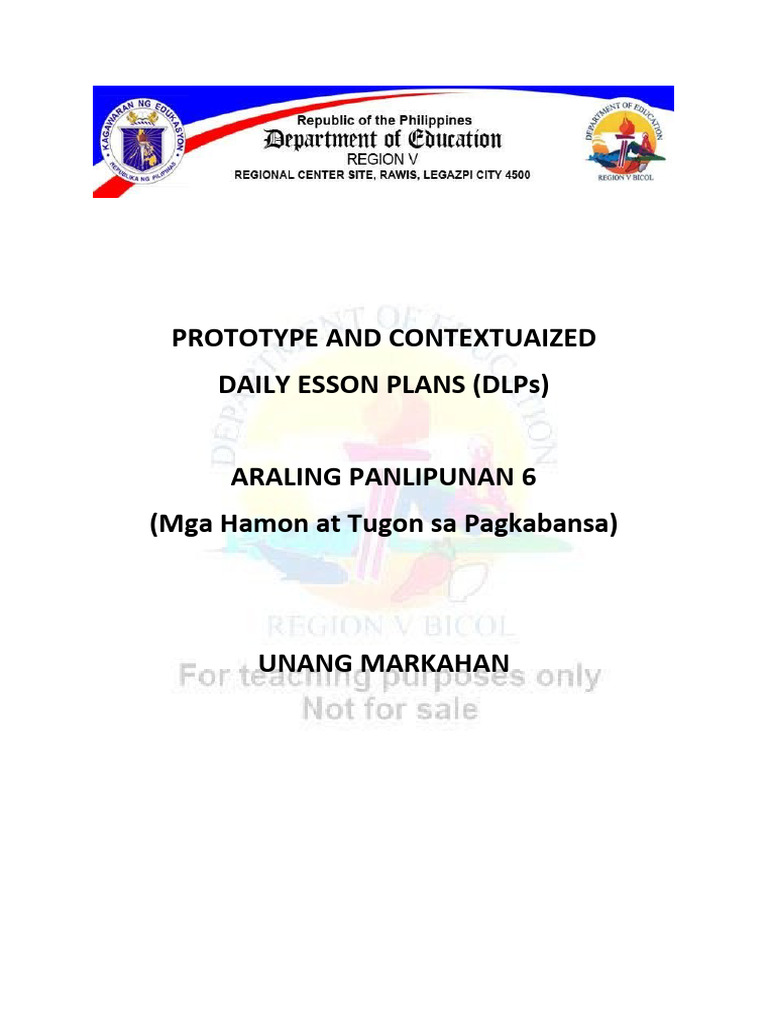 Prototype and Contextuaized Daily Esson Plans (DLPS) Araling Panlipunan 6 (Mga Hamon at Tugon Sa ...