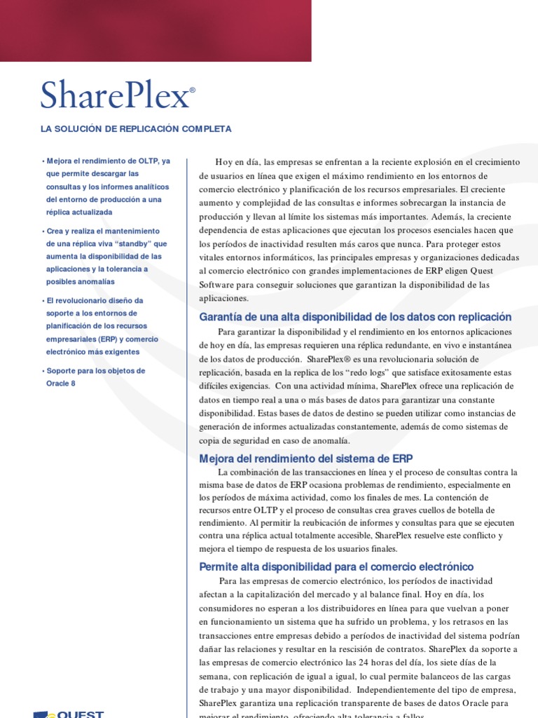 Quest Shareplex | PDF | Planificación de recursos empresariales | Bases de datos