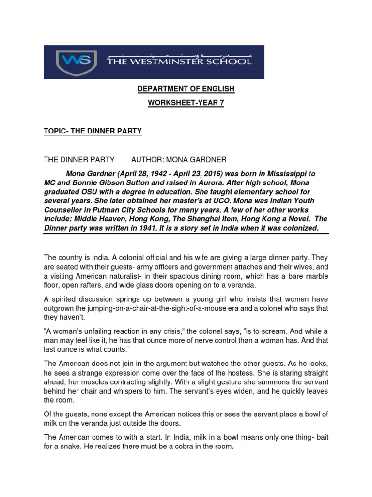 WS - YR7 - The Dinner Party | PDF