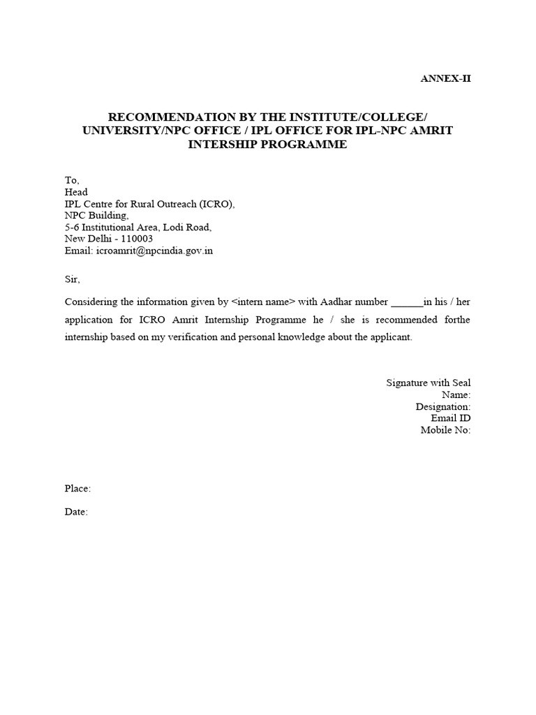 ANNEXURE-II Recommendation Letter | PDF
