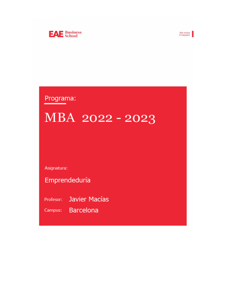 EAE MBA 2022 Proyecto Emprendedor Prototipo | PDF