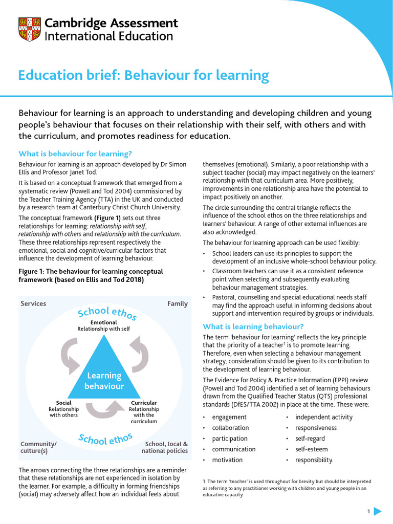 Understanding Behaviour for Learning | PDF | Learning | Teachers