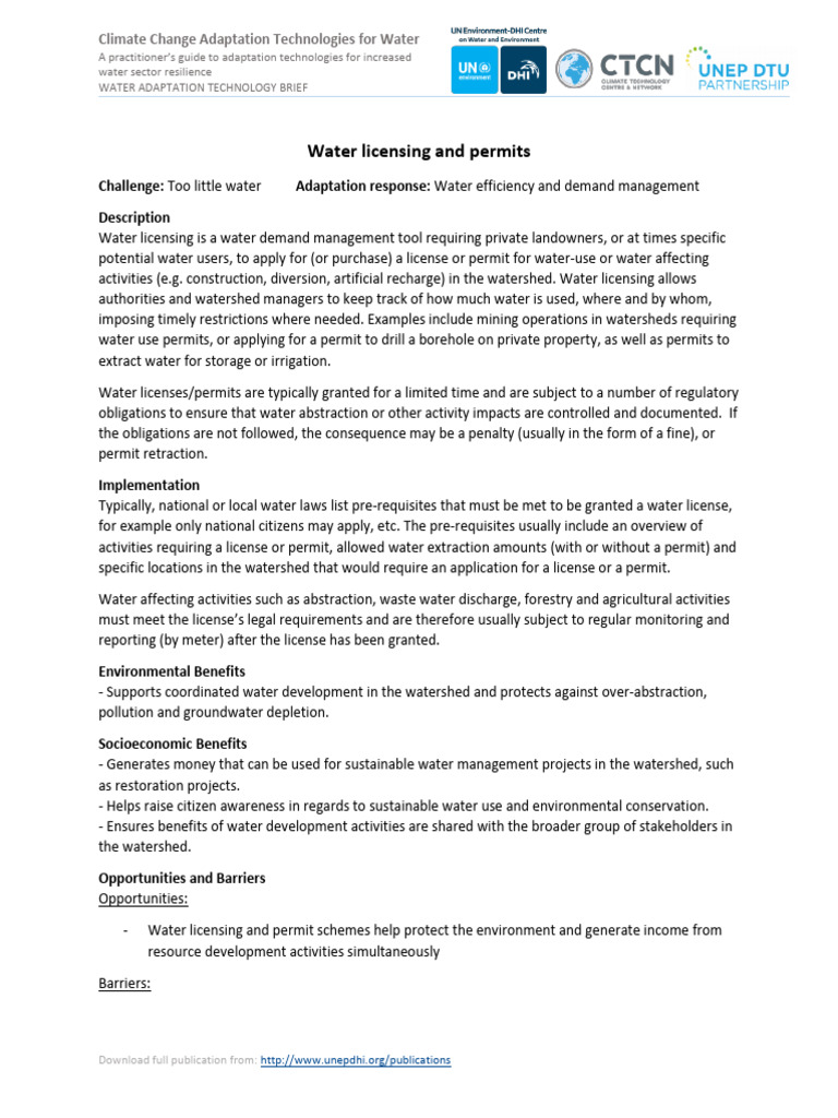 Water Licensing and Permits | PDF | Sustainability | Water