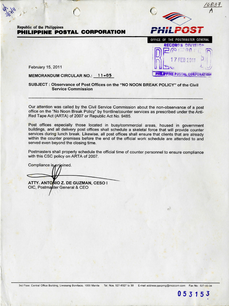 No Noon Break Policy | PDF