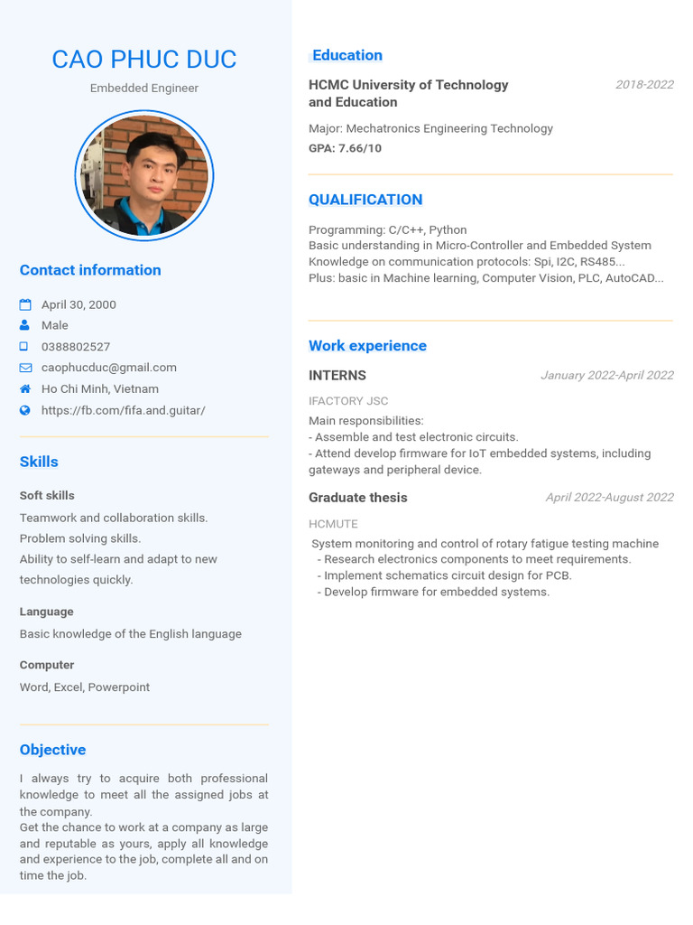 Cao-Phuc-Duc-Embedded Fresher-CV | PDF | Art
