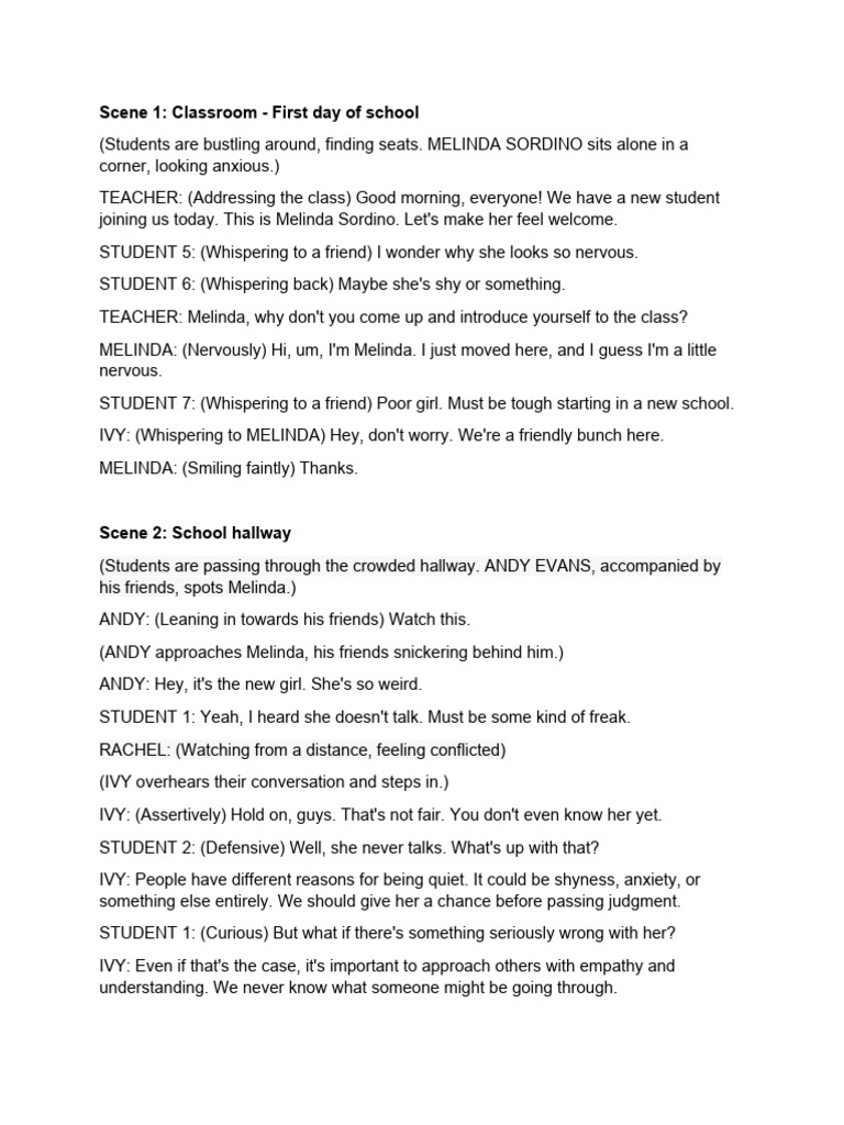 Speak Script | PDF | Bullying | Psychological Concepts