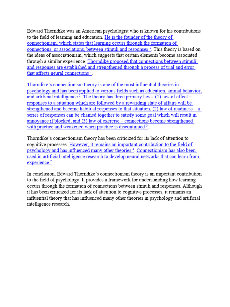 Thorndike's Connectionism Theory Explained | PDF
