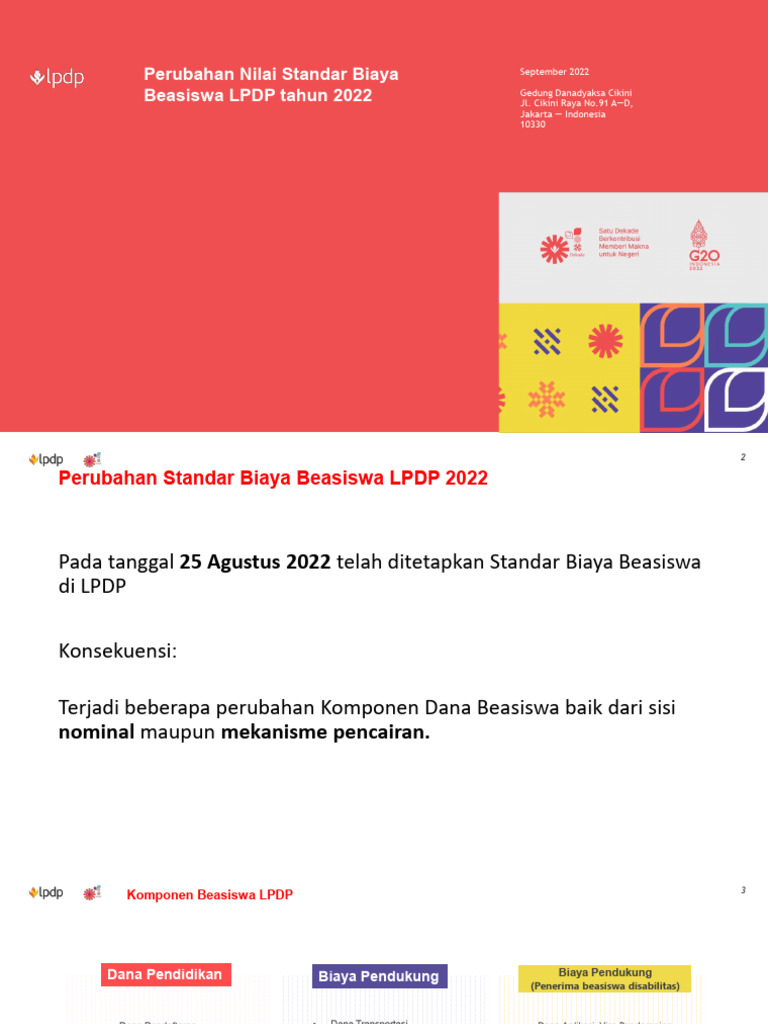 Materi Sosialisasi Perubahan Standar Biaya BPI LPDP 2022 - 080922 | PDF