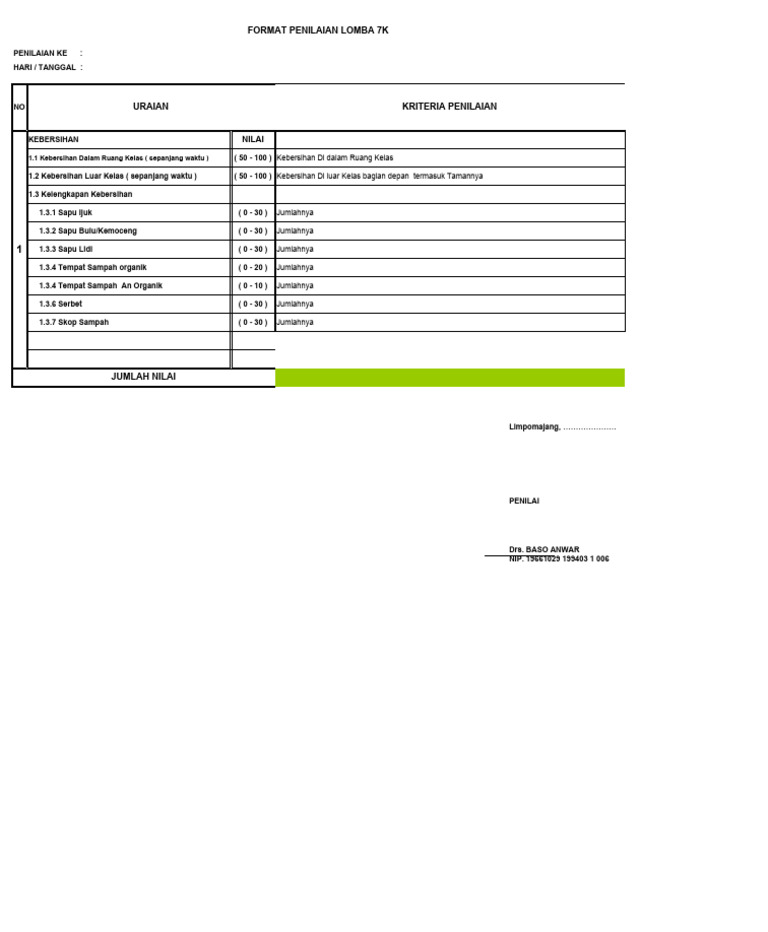 Format Penilaian Lomba 7k - 2023 2024 | PDF