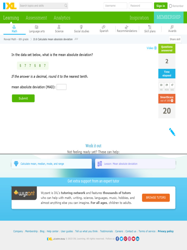 IXL Calculate Mean Absolute Deviation 6th Grade Math 2 | PDF