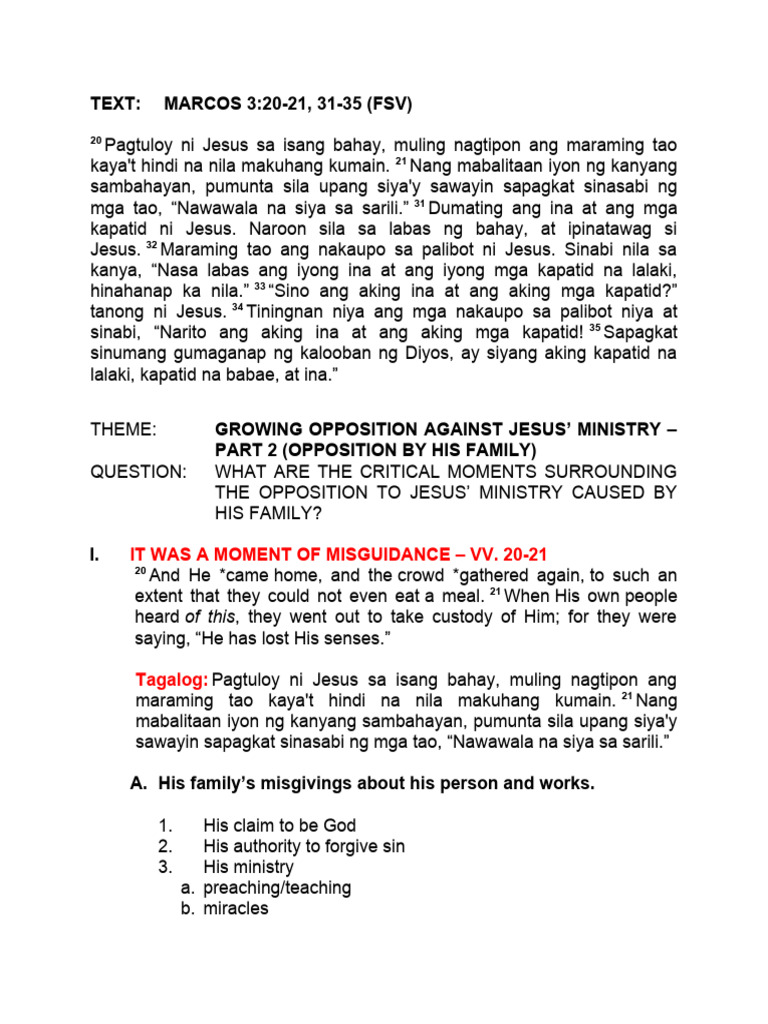 Mark 3.20 21 31 35 Sermon | PDF
